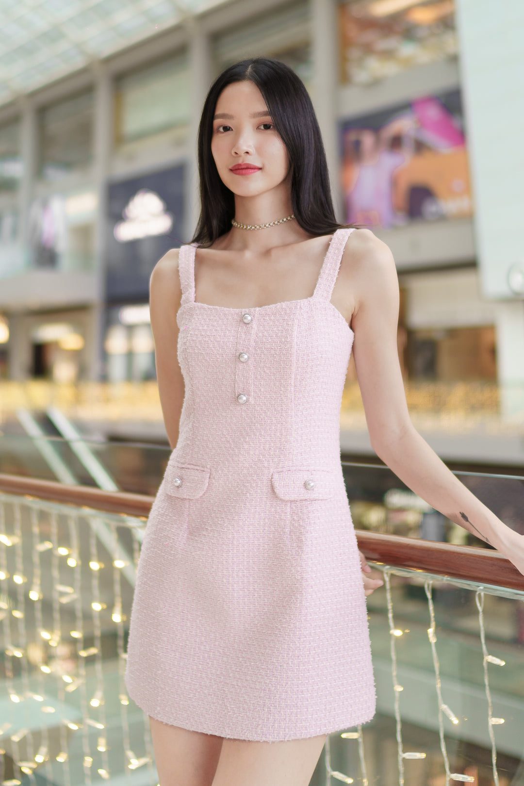 CELESTIA TWEED DRESS IN SILVER THREADS(BLUSH PINK) – VOSTELO